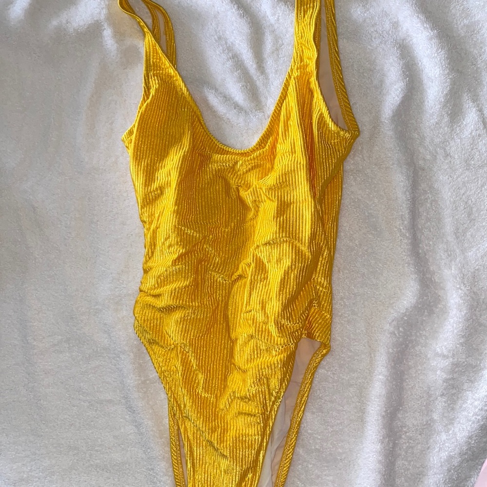 Yellow Low Back One Piece Bathing Suit - Gem